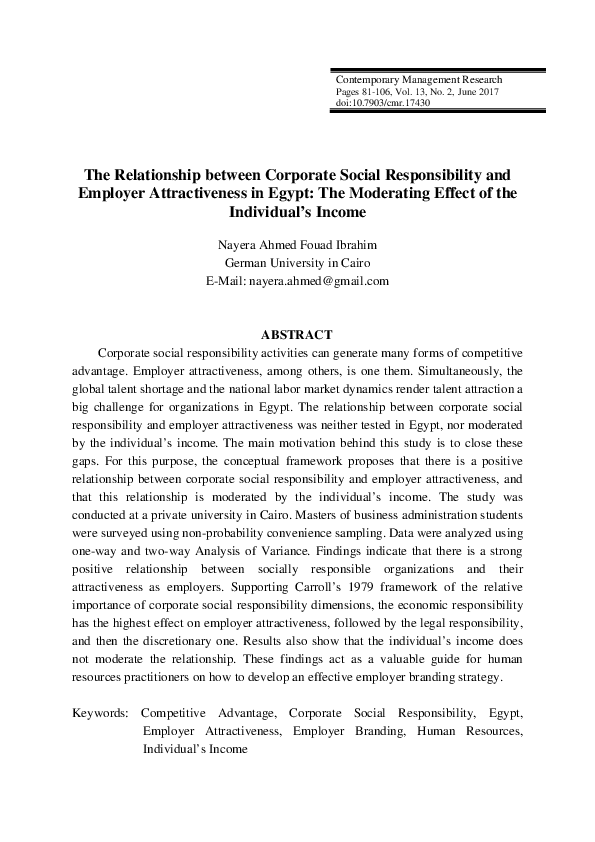 (PDF) The relationship between corporate social responsibility and financial performance of ...