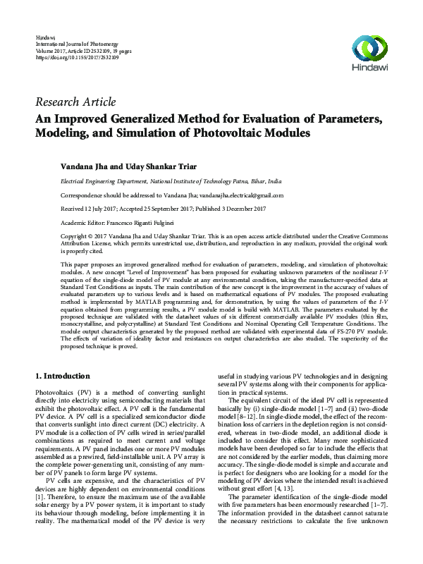 An Improved Generalized Method For Evaluation Of Parameters Modeling And Simulation Of