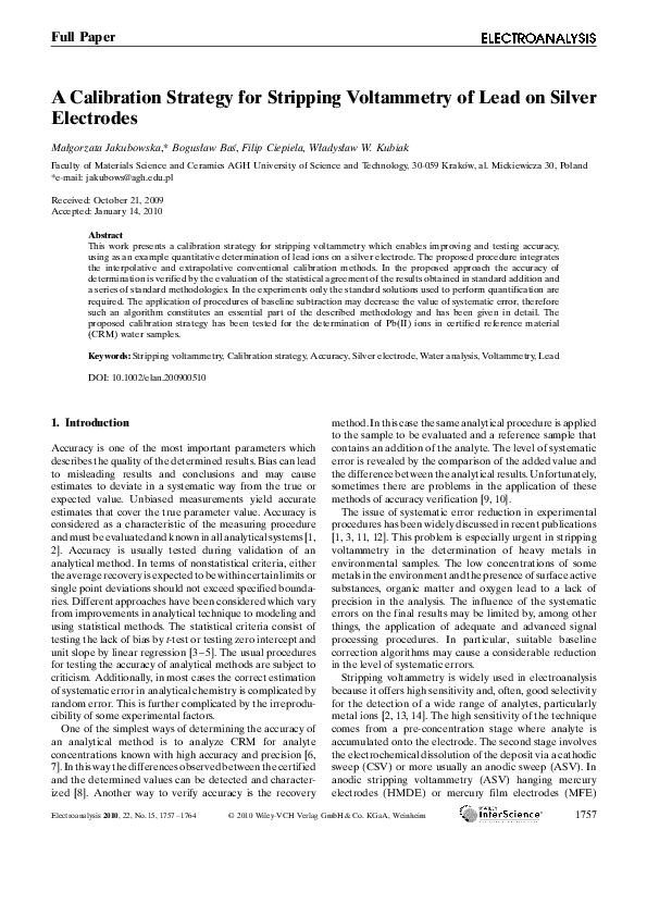 (PDF) A Calibration Strategy for Stripping Voltammetry of Lead on ...