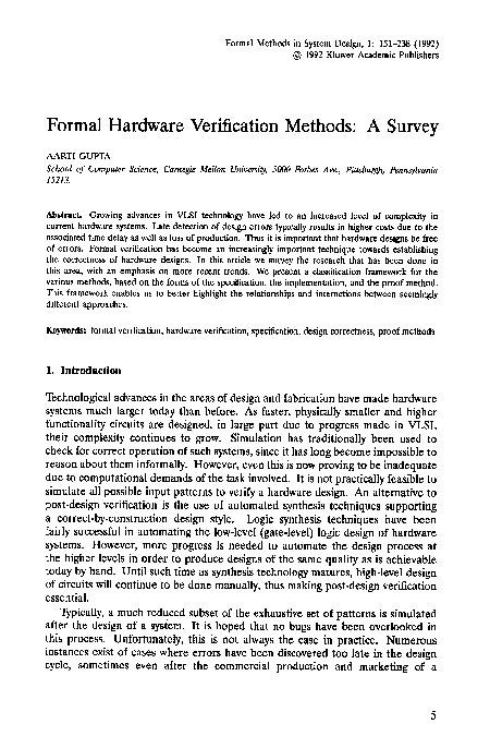 Pdf Formal Hardware Verification Methods A Survey Aarti Gupta