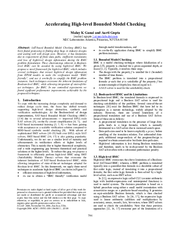 (PDF) Accelerating High-level Bounded Model Checking