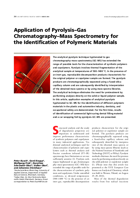 (PDF) Application of pyrolysis–gas chromatography/mass spectrometry for ...
