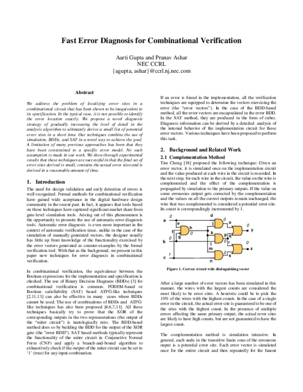 Pdf Fast Error Diagnosis For Combinational Verification