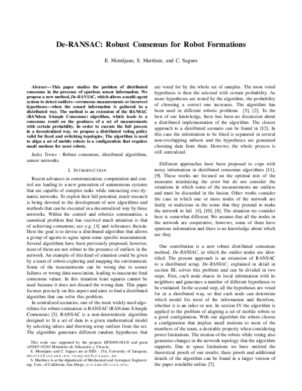 (PDF) De-RANSAC: Robust consensus for robot formations