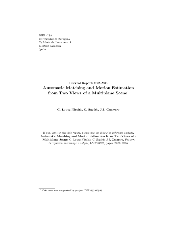 (PDF) Automatic Matching and Motion Estimation from Two Views of a Multiplane Scene