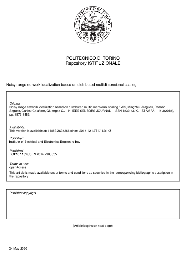 (PDF) Noisy Range Network Localization based on Distributed Multidimensional Scaling | Carlos ...
