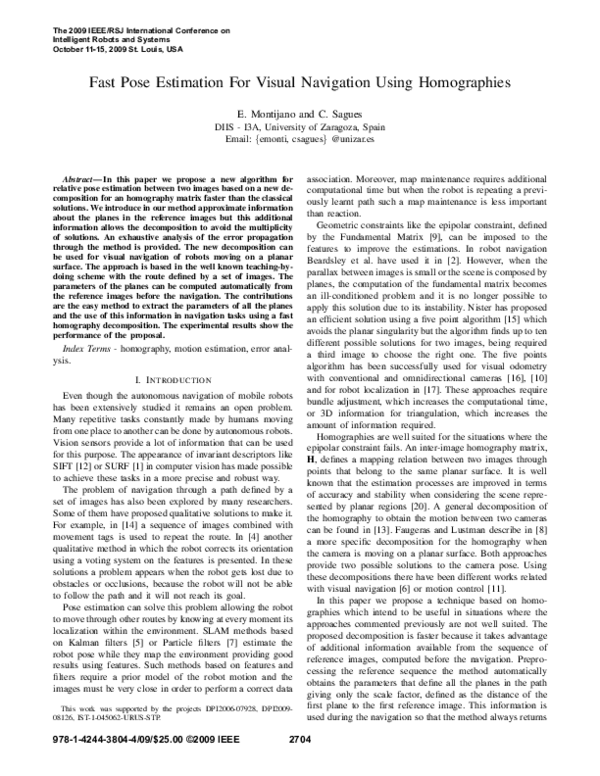 (PDF) Fast pose estimation for visual navigation using homographies