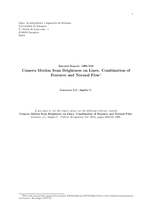 Pdf Camera Motion From Brightness On Lines Combination Of Features
