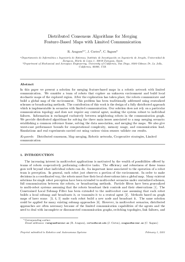 (PDF) Distributed consensus algorithms for merging feature-based maps ...