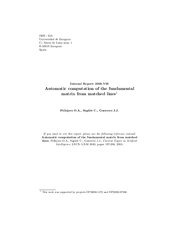 Pdf Automatic Computation Of The Fundamental Matrix From Matched Lines
