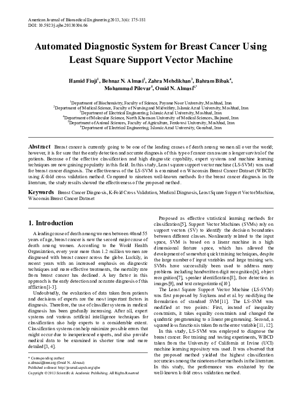 Automated Diagnostic System For Breast Cancer Using Least Square