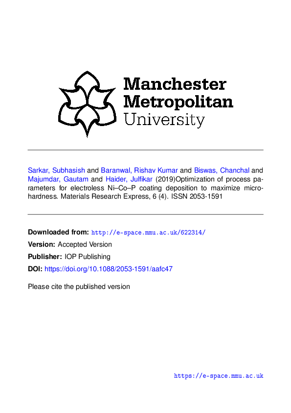 (PDF) Optimization of process parameters for electroless Ni-Co-P coating deposition to maximize ...