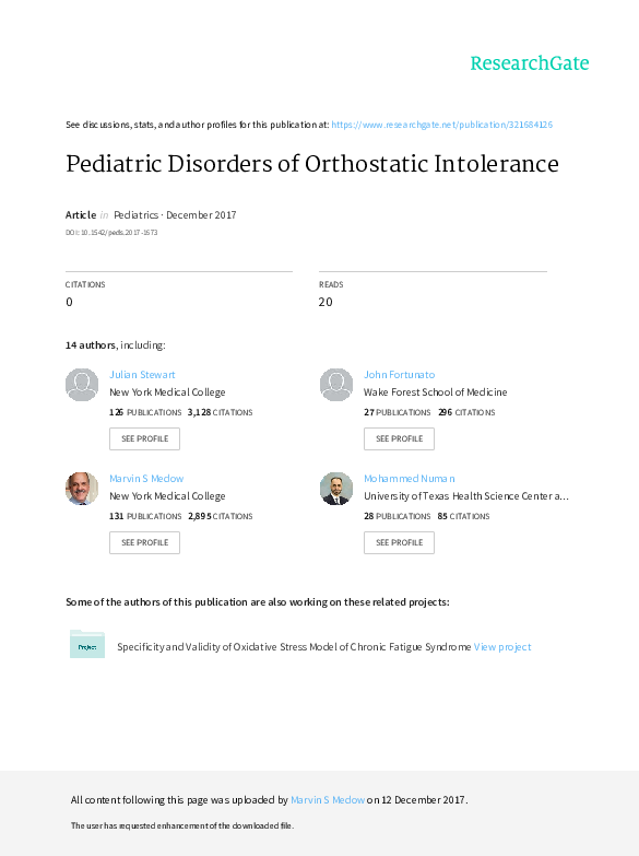 (PDF) Pediatric Disorders of Orthostatic Intolerance