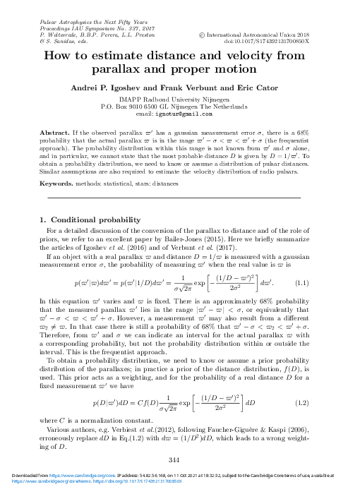 (PDF) How to estimate distance and velocity from parallax and proper motion