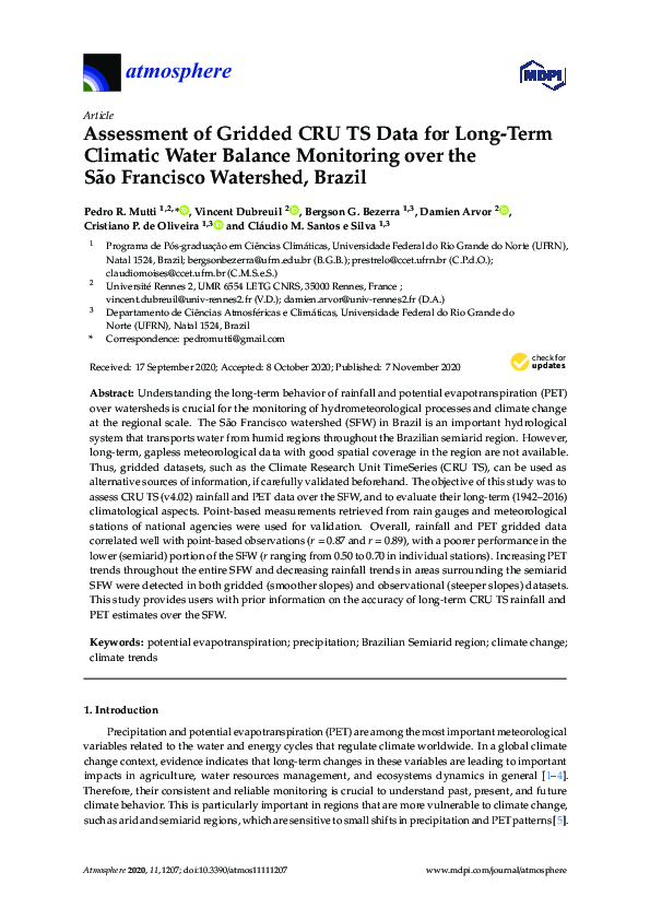 PDF Assessment Of Gridded CRU TS Data For Long Term Climatic Water PDF Assessment Of Gridded CRU TS Data For Long Term Climatic Water