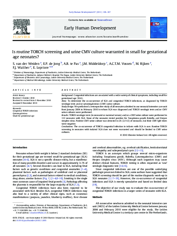(PDF) Is routine TORCH screening and urine CMV culture warranted in ...