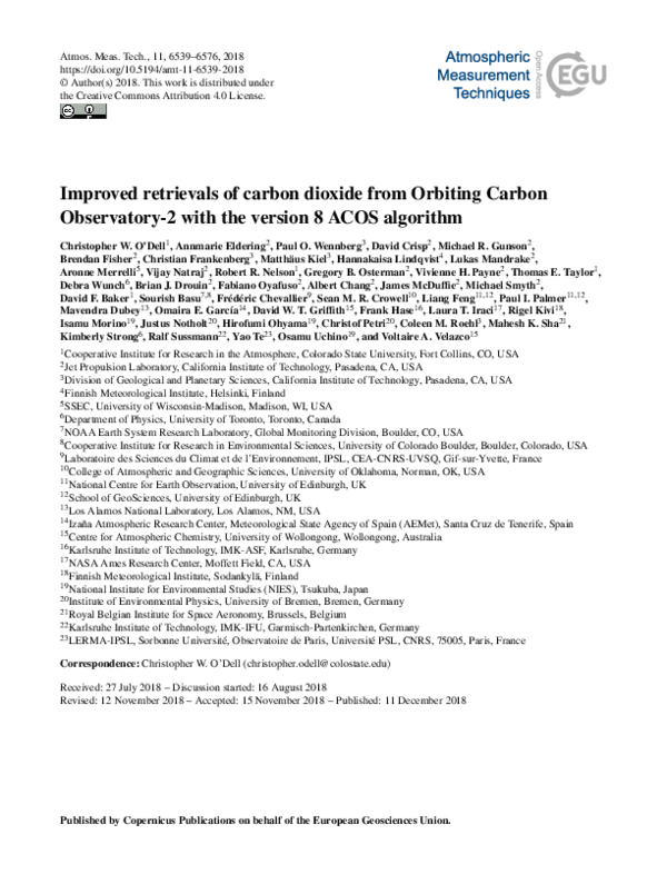 (PDF) Improved retrievals of carbon dioxide from Orbiting Carbon Observatory-2 with the version ...