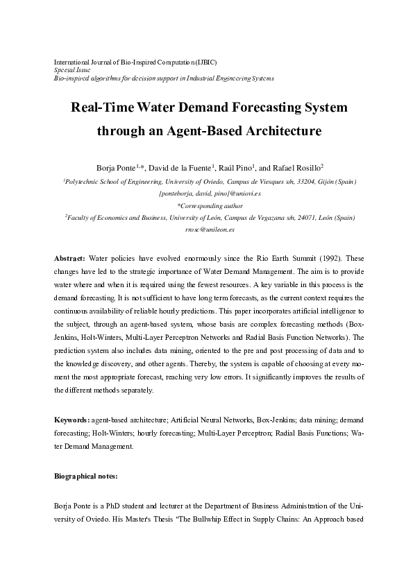 (PDF) Real-time water demand forecasting system through an agent-based ...