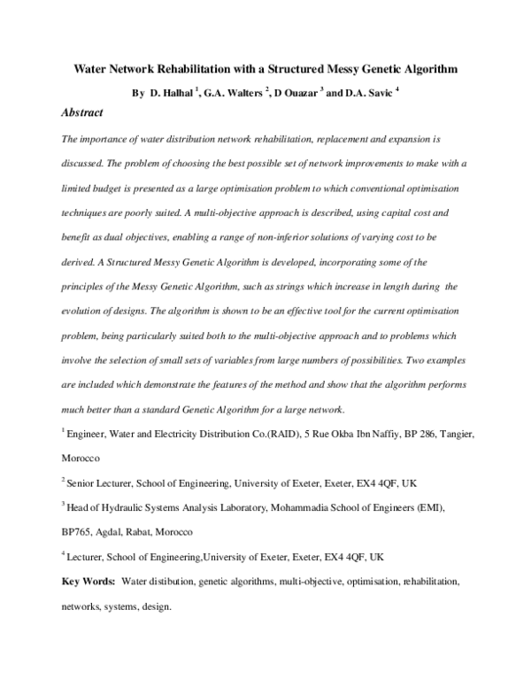 Pdf Water Network Rehabilitation With Structured Messy Genetic Algorithm 9209