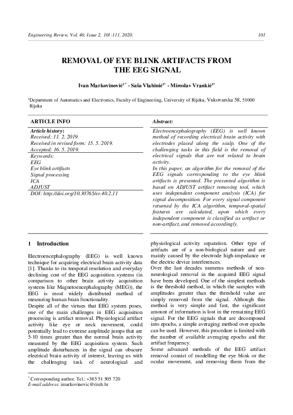 (PDF) Removal of eye-blink artifacts from EEG signal