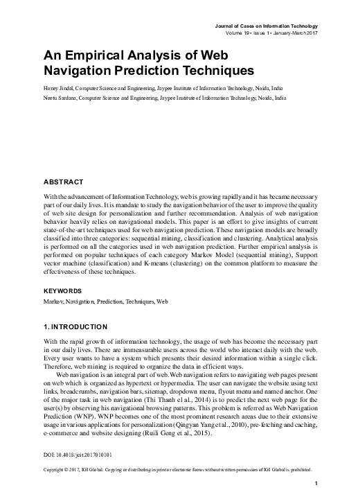 Pdf An Empirical Analysis Of Web Navigation Prediction Techniques