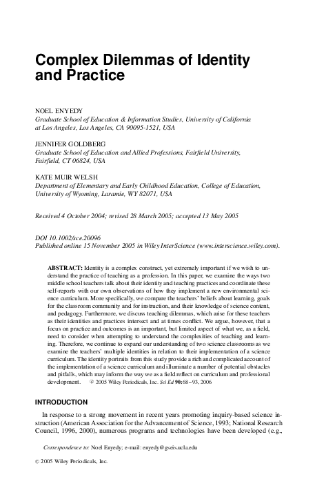 (PDF) Complex dilemmas of identity and practice