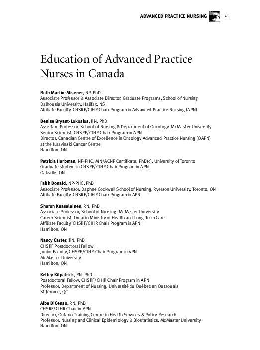 (PDF) Education of Advanced Practice Nurses in Canada