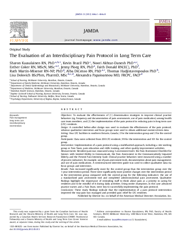 (PDF) The Evaluation of an Interdisciplinary Pain Protocol in Long Term ...