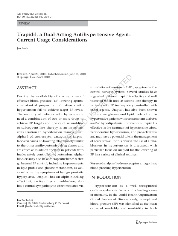 (PDF) Urapidil, a dual-acting antihypertensive agent: Current usage ...