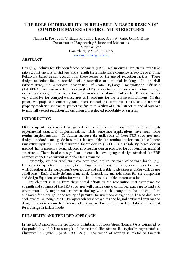 (PDF) The Role of Durability in Reliability-Based Design of Composite ...