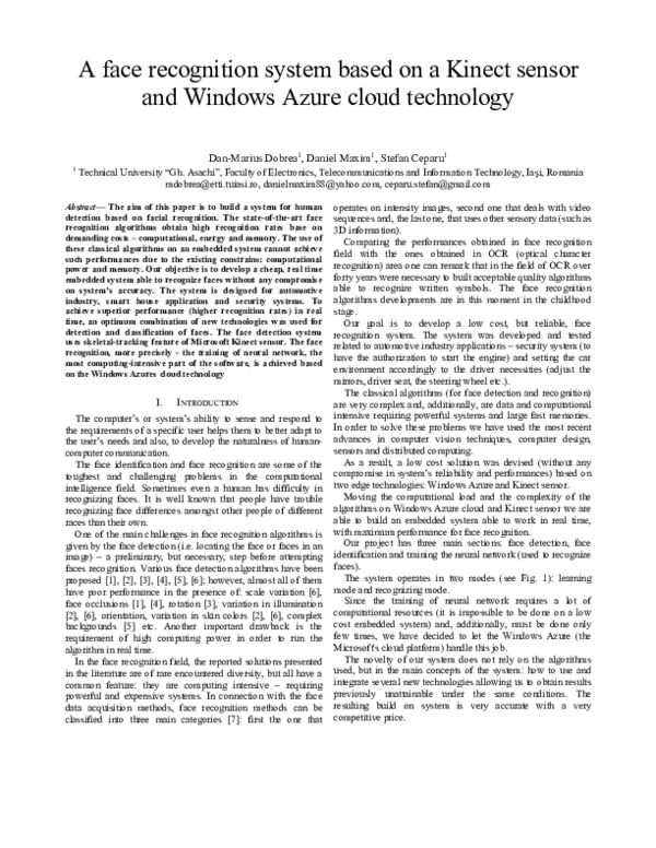 (PDF) A face recognition system based on a Kinect sensor and Windows Azure cloud technology
