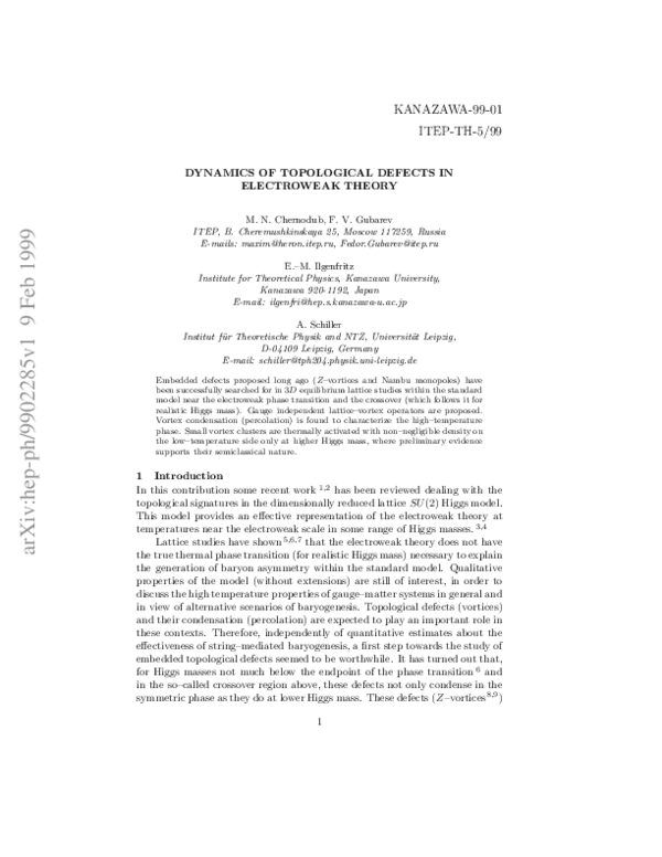 (PDF) Topological Defects Dynamics in Electroweak Theory