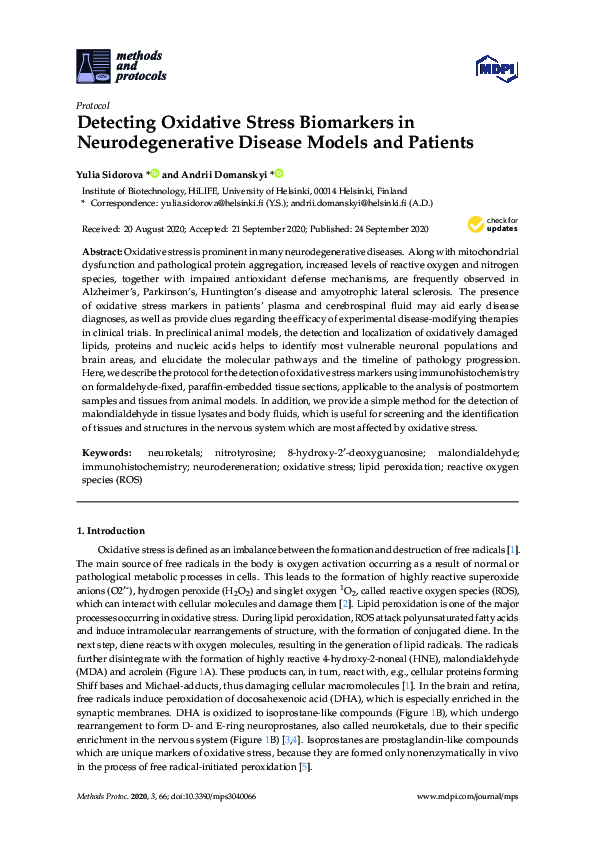 (PDF) Detecting Oxidative Stress Biomarkers in Neurodegenerative ...