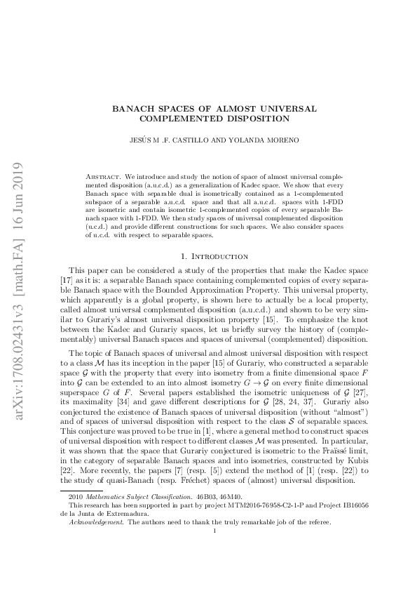 (PDF) Banach Spaces of Almost Universal Complemented Disposition