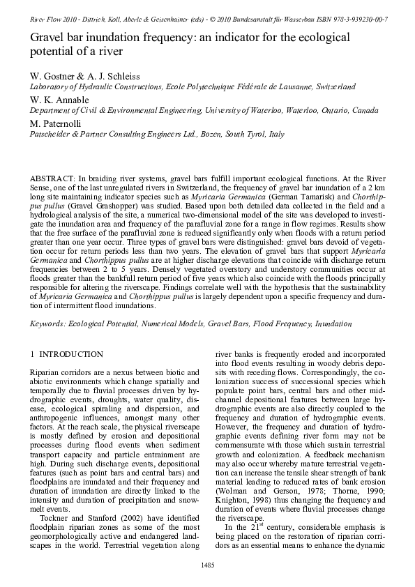(PDF) Gravel bar inundation frequency : an indicator fort he ecological ...