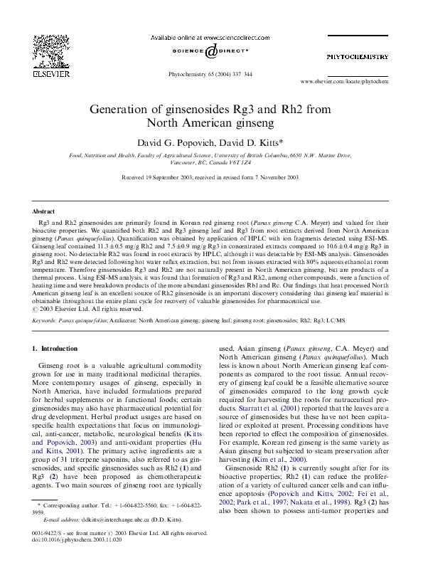(PDF) Generation of ginsenosides Rg3 and Rh2 from North American ginseng