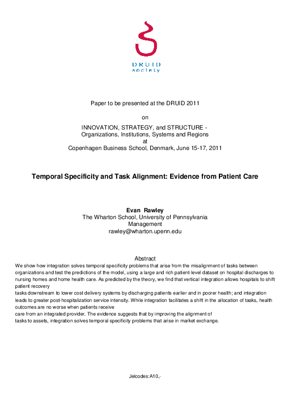 (PDF) Temporal Specificity and Task Alignment: Evidence from Patient Care