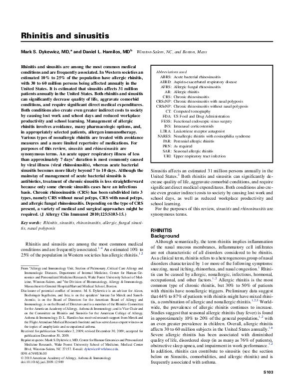 (PDF) Rhinitis and Sinusitis