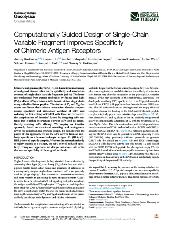 (PDF) Computationally Guided Design Of Single-Chain Variable Fragment Improves Specificity Of ...