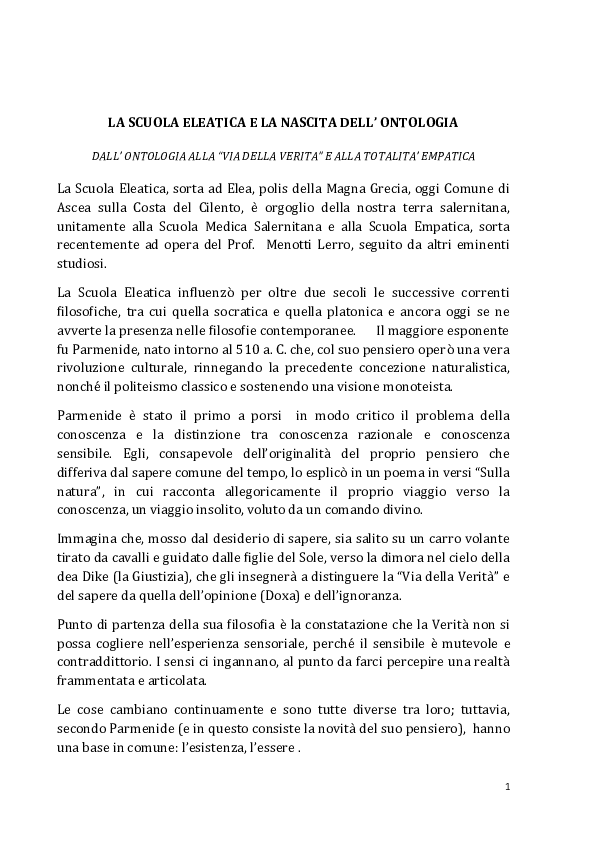 (PDF) La Scuola Eleatica