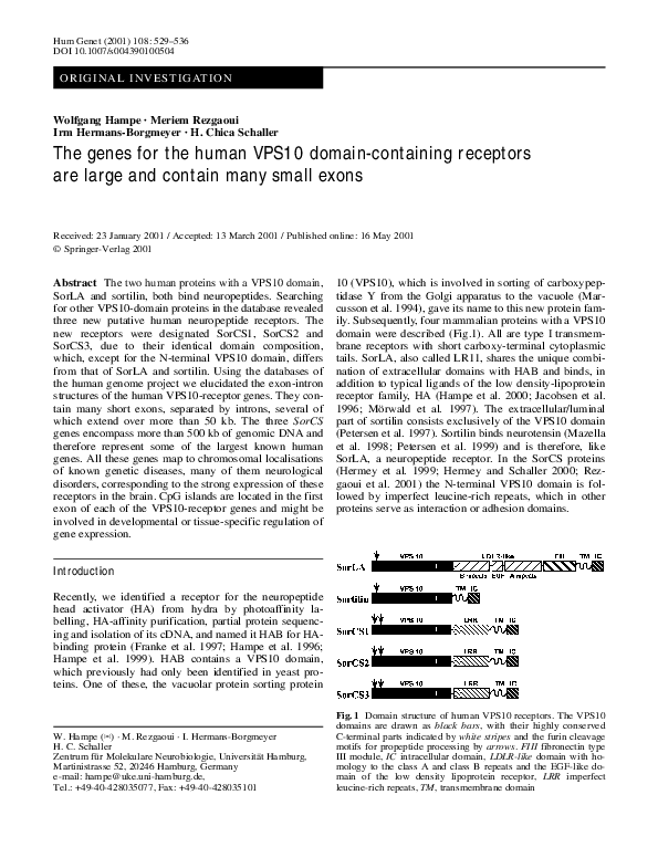 (PDF) The genes for the human VPS10 domain-containing receptors are ...