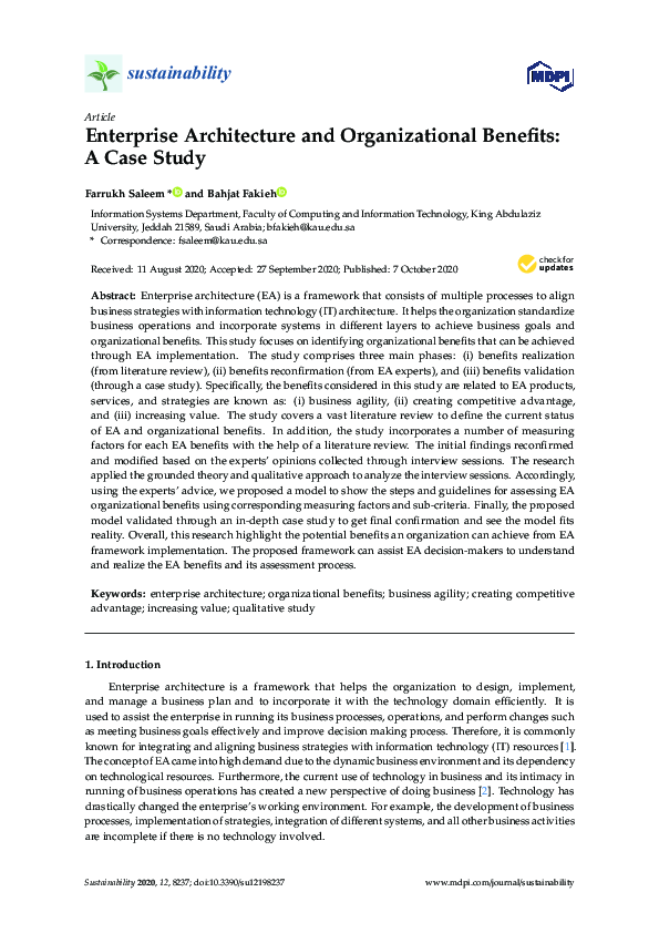 (PDF) Enterprise Architecture and Organizational Benefits: A Case Study
