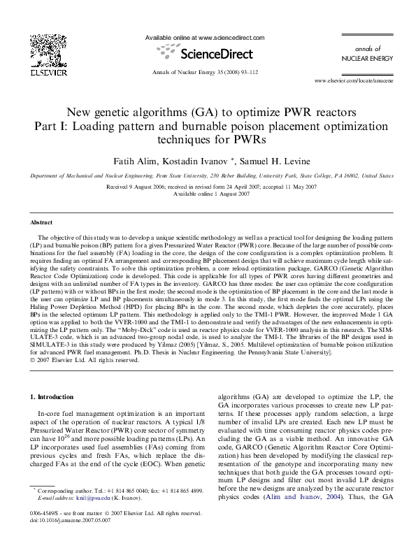 Pdf New Genetic Algorithms Ga To Optimize Pwr Reactors