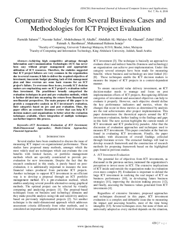(PDF) Comparative Study from Several Business Cases and Methodologies ...