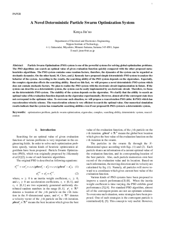 (PDF) A Novel Deterministic Particle Swarm Optimization System | Kenya Jinno - Academia.edu