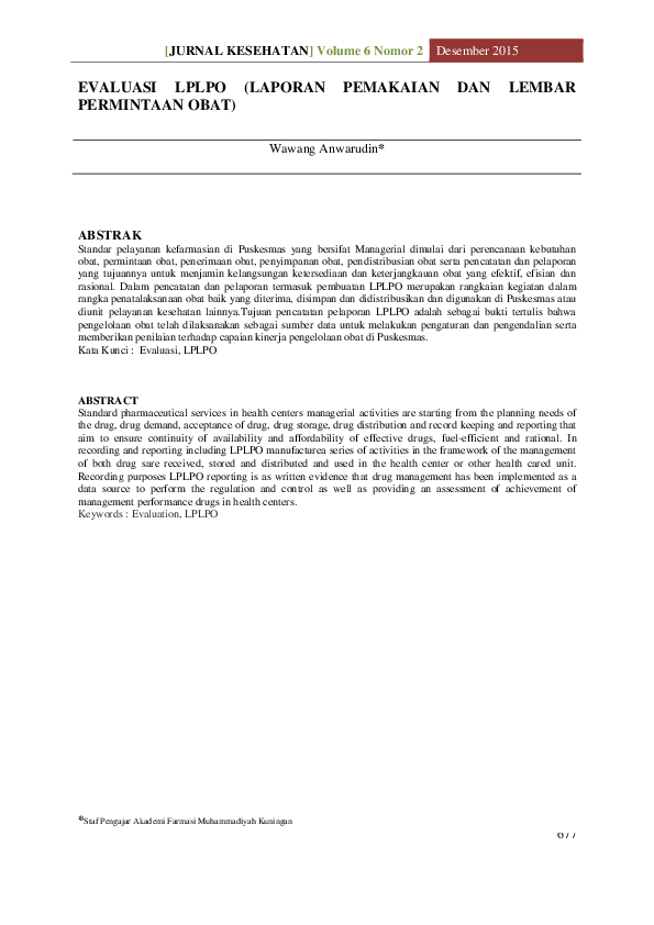 (PDF) Evaluasi Lplpo (Laporan Pemakaian Dan Lembar Permintaan Obat ...