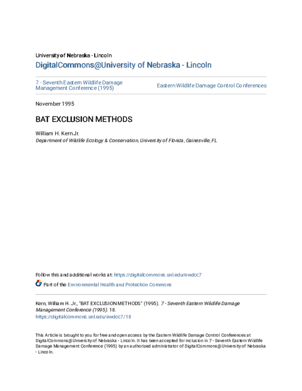 (PDF) Bat Exclusion Methods