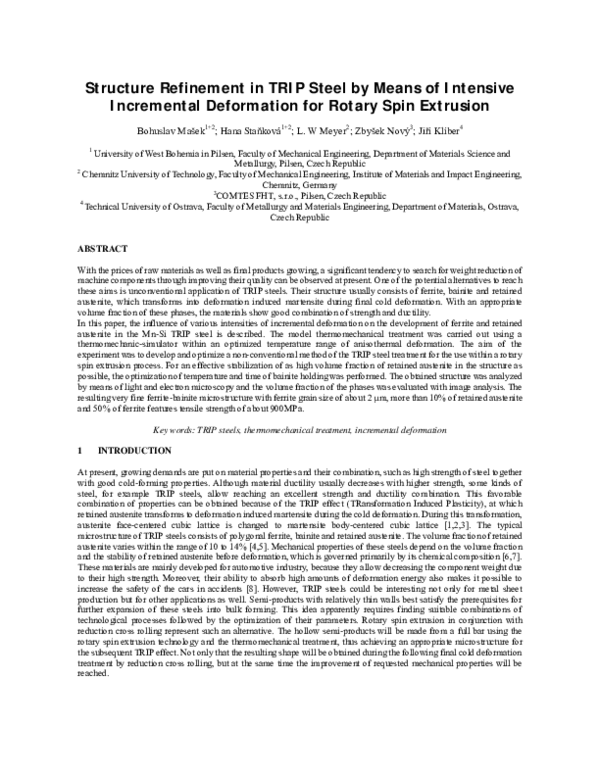 (PDF) Structure Refinement in TRIP Steel by Means of Intensive Incremental Deformation for ...