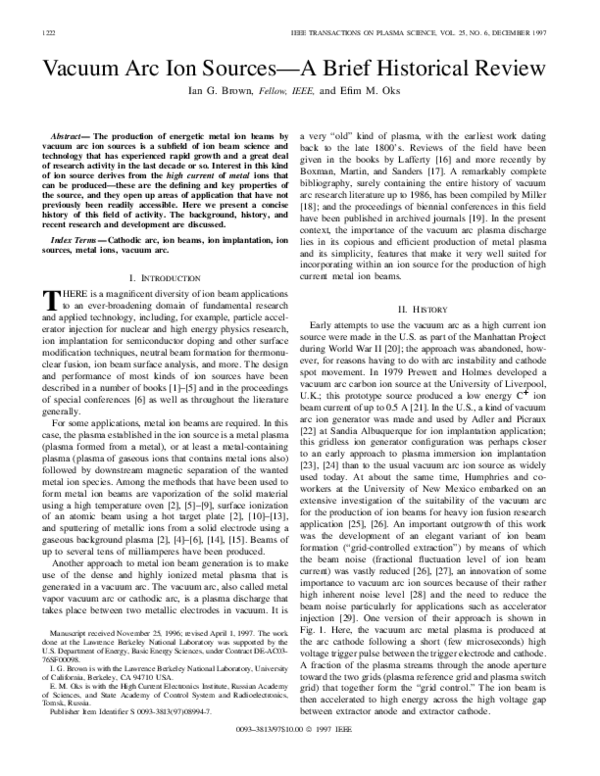 (PDF) Vacuum arc ion sources-a brief historical review