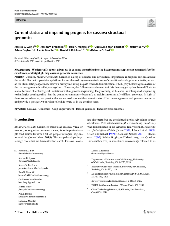 (PDF) Current status and impending progress for cassava structural genomics
